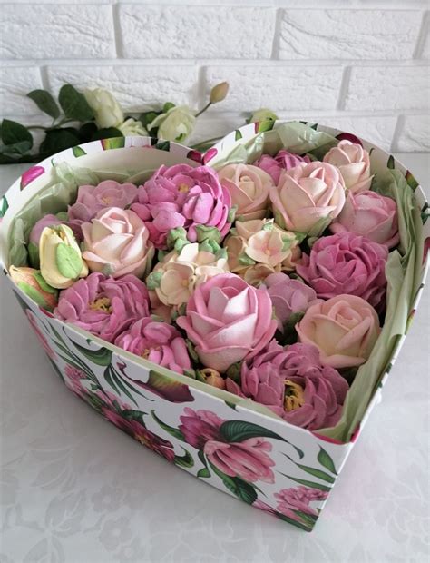 Зефірні квіти у коробці серце Chocolate Bouquet Diy Marshmallow Flowers Chocolate Bouquet