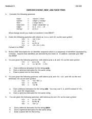 Exercises On BNF EBNF Parse Trees Syntax Diagrams Handout CSC EXERCISES ON BNF