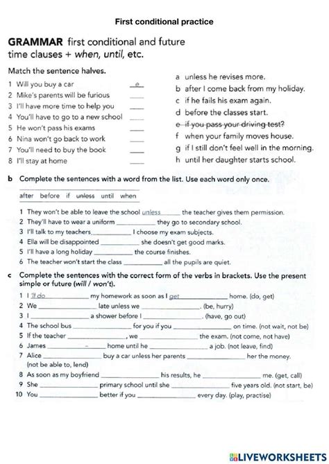 First Condition… Free Interactive Worksheets 1926887