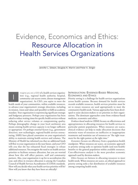 Pdf Evidence Economics And Ethics Resource Allocation In Health