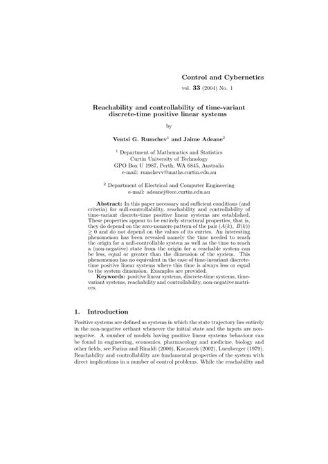Pdf Reachability And Controllability Of Time Variant Discrete Time