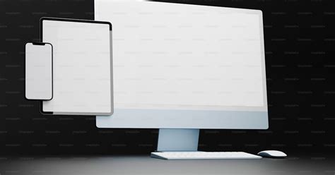 태블릿 컴퓨터 및 스마트폰이 있는 디지털 장치 검은색 배경에 격리된 모형 화면 3d 렌더링 3d 그림 사진 Unsplash의 태국 이미지