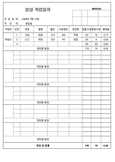 일일작업일지 자동화엑셀 자동화 엑셀서식 서식 화면캡쳐프로그램 안카메라 공식사이트 안카메라 다운로드 사이트 대한민국 1위 무료 화면캡쳐프로그램