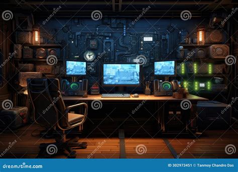 Futuristic Gaming Room With Monitors And Computers 3d Rendering Of A Computer Room With A Lot