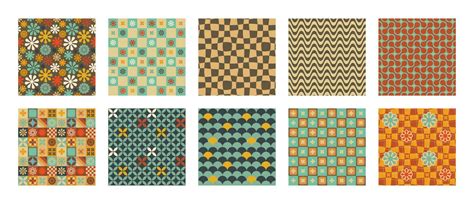 A Retro Style Seamless Patterns Set With A Hippie Flower Aesthetic Design Vector Background
