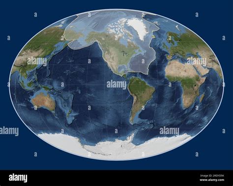 North American Tectonic Plate On The Blue Marble Satellite Map In The Fahey Projection Centered