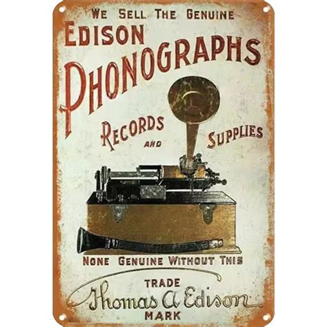 Vintage Metal Plate Edison Phonograph ภาพวาดเหล็กสี่เหลี่ยม