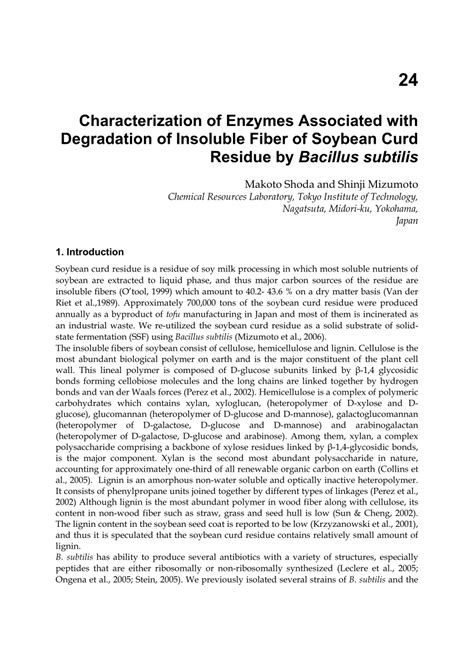 Pdf Characterization Of Enzymes Associated With Degradation Of Insoluble Fiber Of Soybean Curd