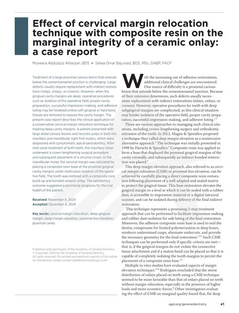 Pdf Effect Of Cervical Margin Relocation Technique With Composite Resin On The Marginal