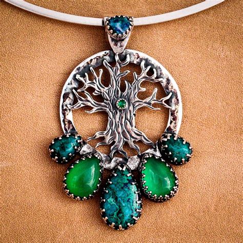 The Water Tree Tree Of Life Pendant With Opal Emerald Chrysoprase Turquoise Angela Blessing