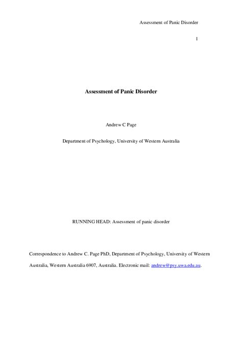 Pdf Assessment Of Panic Disorder