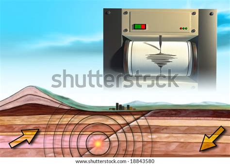Earthquake Schematic Showing Earth Crosssection Seismograph Stock