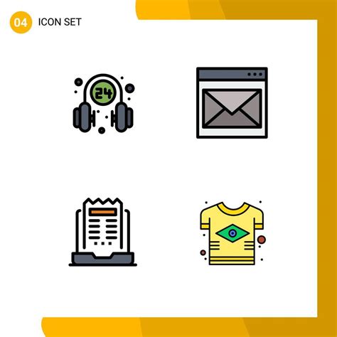 4 Thematic Vector Filledline Flat Colors And Editable Symbols Of Headphone Mail Service Contact