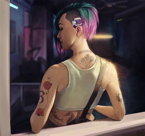 430280 Game Art Cyborg Women Judy Alvarez Tattoo From Behind