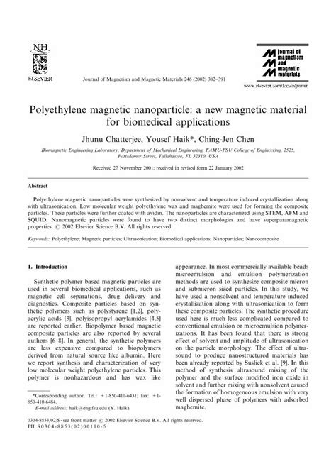 Pdf Polyethylene Magnetic Nanoparticle A New Magnetic Material For Biomedical Applications