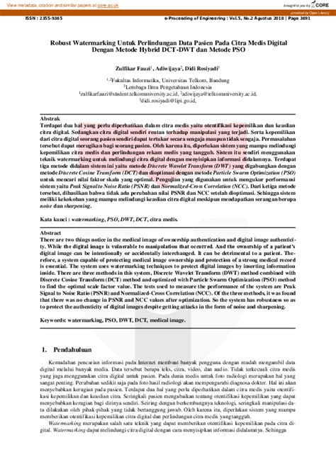 Pdf Robust Watermarking Untuk Perlindungan Data Pasien Pada Citra