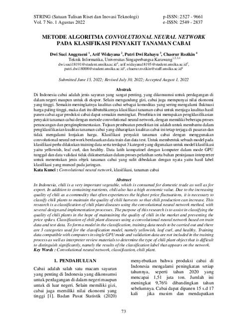 Pdf Metode Algoritma Convolutional Neural Network Pada Klasifikasi
