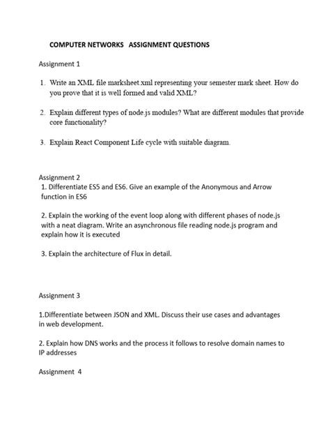 Computer Networks Assignment Questions Pdf