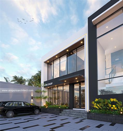 Desain Tampak Detail Depan Toko Dan Kantor Modern 2 Lantai Bapak Gln Di