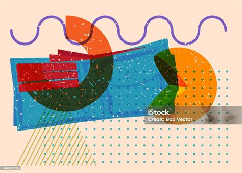 기하학적 모양의 리소그래프 지갑 트렌디한 Riso 그래프 인쇄 텍스처 스타일 디자인의 개체는 기하학 요소가 있습니다 Charitable Foundation에 대한 스톡 벡터