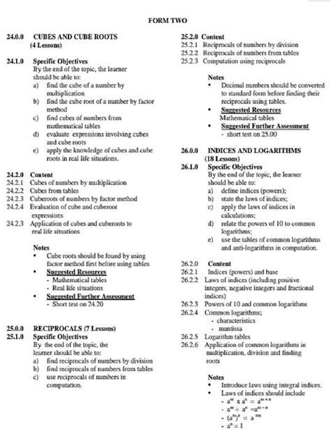 Math Syllabus Form 2 Pdf