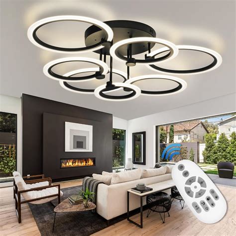 Seable Modern Led Ceiling Light 7 Rings Dimmable Fixtures With Remote