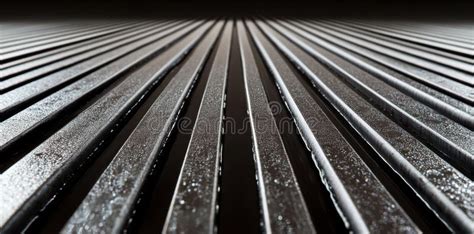 A Polished Metal Surface With A Brushed Finish Reflecting Light In Various Tones Of Gray Stock