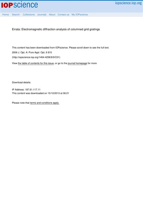 Pdf Electromagnetic Diffraction Analysis Of Columned Grid Gratings