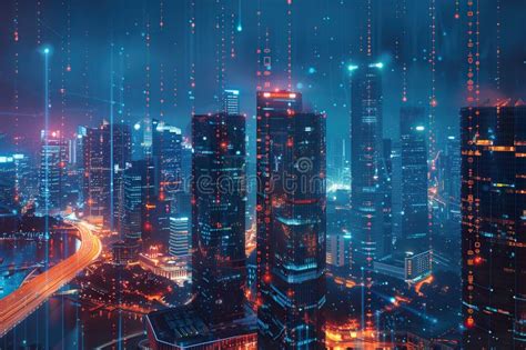 Futuristic Metropolis Illuminated By Dynamic Digital Data Streams And Glowing Urban Lights