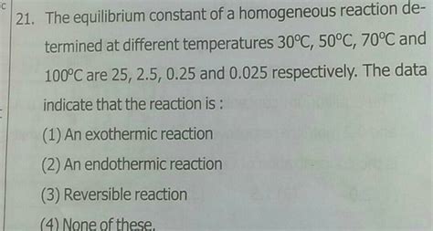 The Equilibrium Constant Of A Homogeneous Reaction Determined At Differen