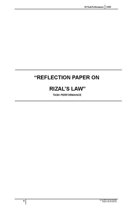 01 Task Performance 01 Task Performance “reflection Paper On Rizals Law” Task Performance 0