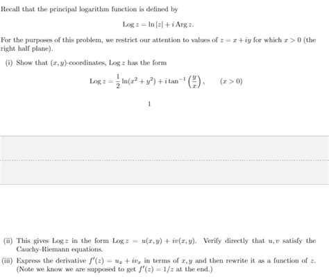 solved recall that the principal logarithm function is