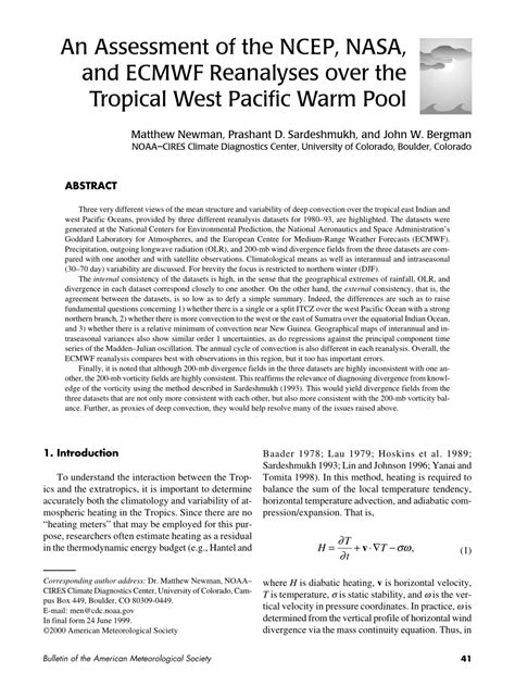 PDF An Assessment Of The NCEP NASA And ECMWF Reanalyses Over The Tropical West Pacific Warm Pool