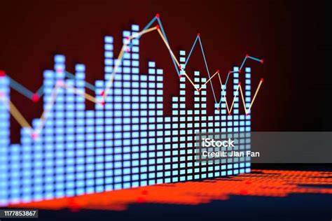 선 그래프 어두운 배경 3d 렌더링에 대한 막대 차트 및 숫자가 있는 비즈니스 차트입니다 0명에 대한 스톡 사진 및 기타 이미지 Istock