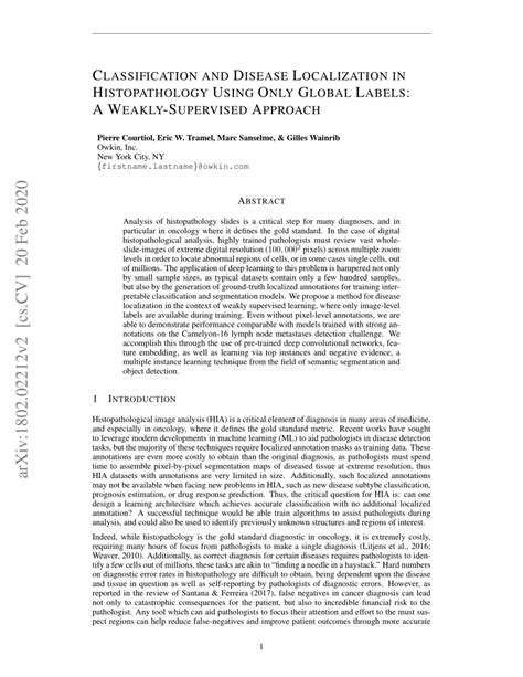 Pdf Classification And Disease Localization In Histopathology Using Only Global Labels A