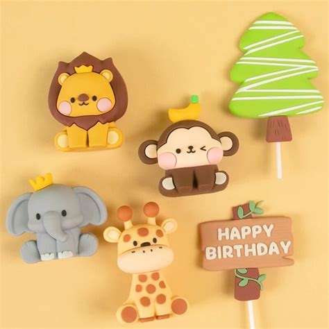 Badu Bg Нов горски животински декор за торта Жираф Тигър Маймуна Слон Джунгла Сафари Парти Торта