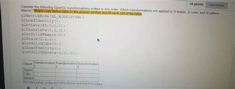 Points Save Answer Consider The Following OpenGL Chegg