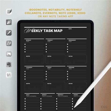 Weekly Task Map Digital Planner Task List Organizer To Do List Productivity IPad Task Tracker