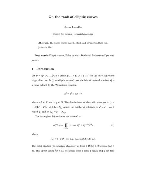 Pdf On The Rank Of Elliptic Curves