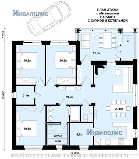 КРАСНОДАР 103 м2 проект одноэтажного дома 12х12 с тремя спальнями и сауной для строительства