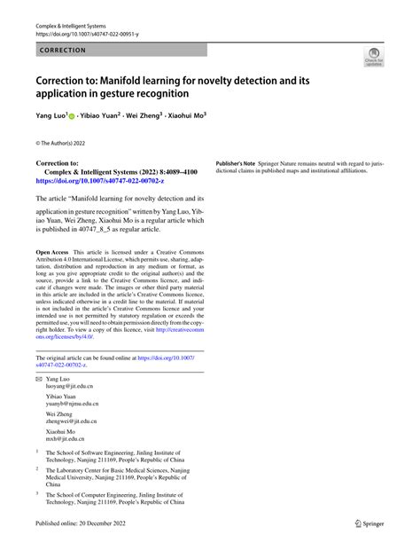 Pdf Correction To Manifold Learning For Novelty Detection And Its