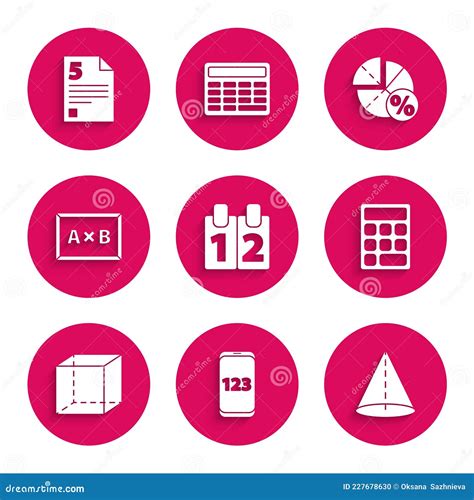 Set Calendar Mobile Calculator Interface Geometric Figure Cone Calculator Cube Chalkboard