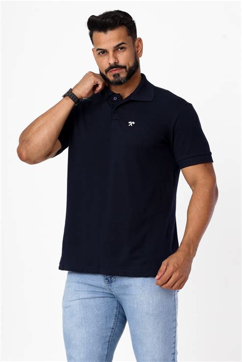 Camisa Premium Gola Polo Masculina Bordado No Bolso Cor Azul Marinho Atacado Tshirt Use