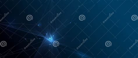 Vector Molecule Network Connected Lines With Dots Technology On Blue Background Abstract