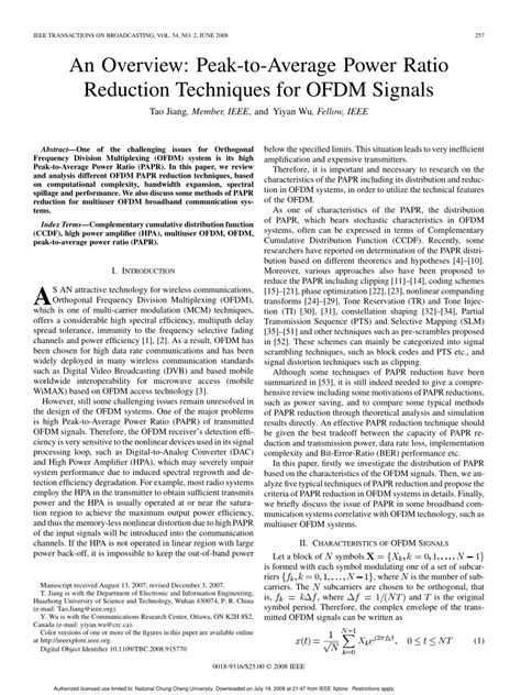 Pdf An Overview Peak To Average Power Ratio Reduction Techniques For