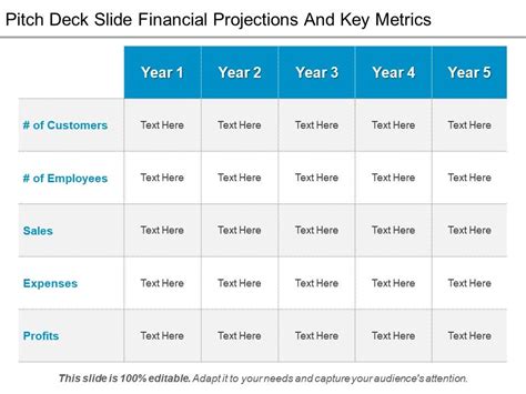 Pitch Deck Slide Financial Projections And Key Metrics Presentation