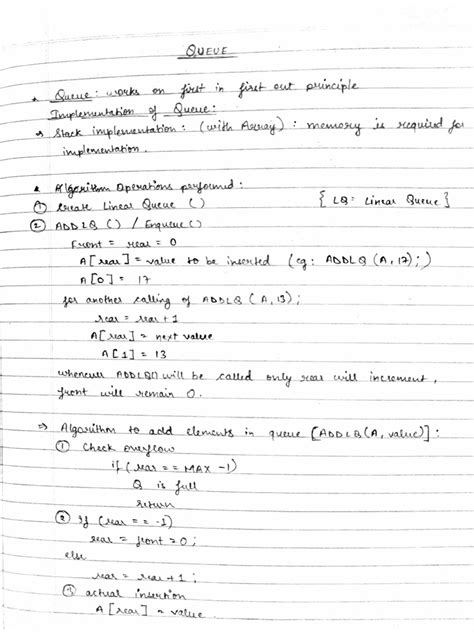 Data Structures Queue Linked List Sorting Notes Pdf Algorithms
