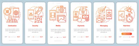 소프트웨어 개발 온보딩 모바일 앱 페이지 화면 벡터 템플릿 응용 프로그램 프로그래밍 선형 일러스트레이션이 있는 웹 사이트 연습 단계입니다 Ux Ui Gui 스마트폰