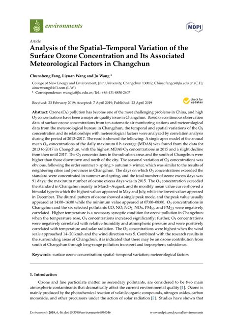 Pdf Analysis Of The Spatialtemporal Variation Of The Surface Ozone Concentration And Its