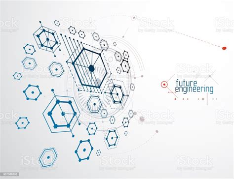 공학 기술 벡터 벽지 육각형 원형 및 라인으로 만든 현대 기하학적 구성 서식 파일 및 레이아웃으로 사용할 수 있습니다 추상적인 기술 배경입니다 0명에 대한 스톡 벡터 아트